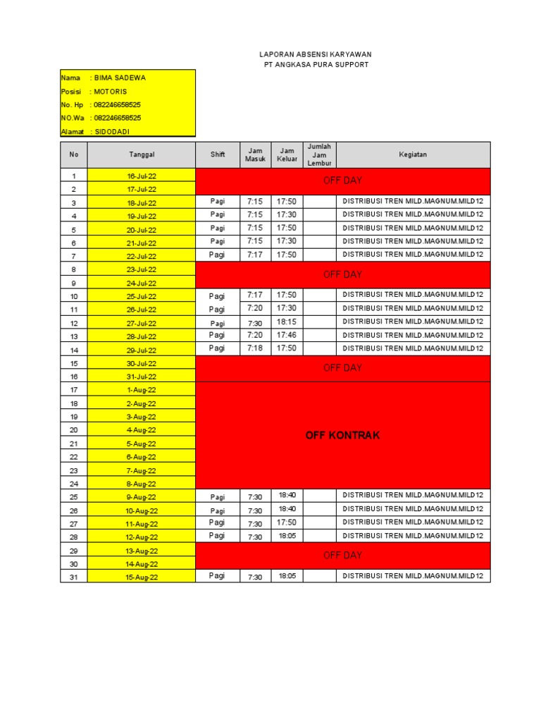 Form Kehadiran Bima | PDF
