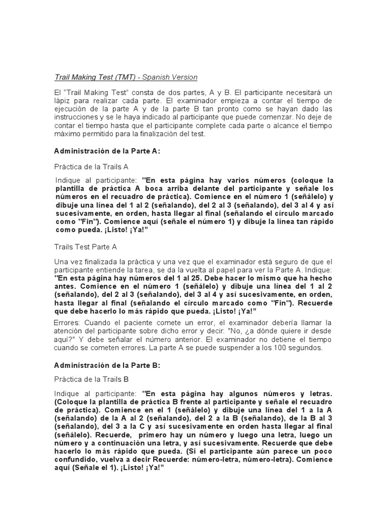 Trail Making Test (TMT) - Spanish Version | PDF