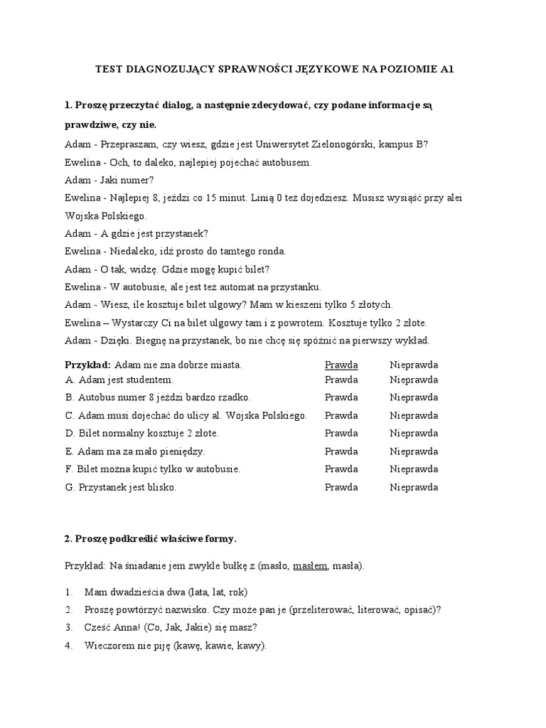 Test-Diagnozujacy A1 | PDF