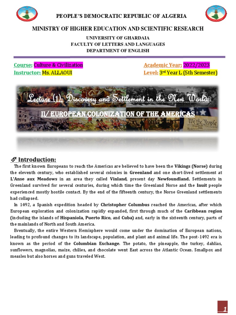 Am Civ - Lecture 2 (Part II) - European Colonization | PDF | New France ... Am Civ - Lecture 2 (Part II) - European Colonization | PDF | New France ...