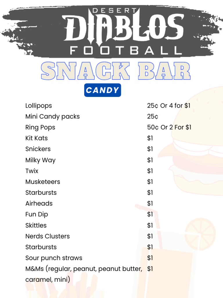 Snack Bar Menu Practice | PDF