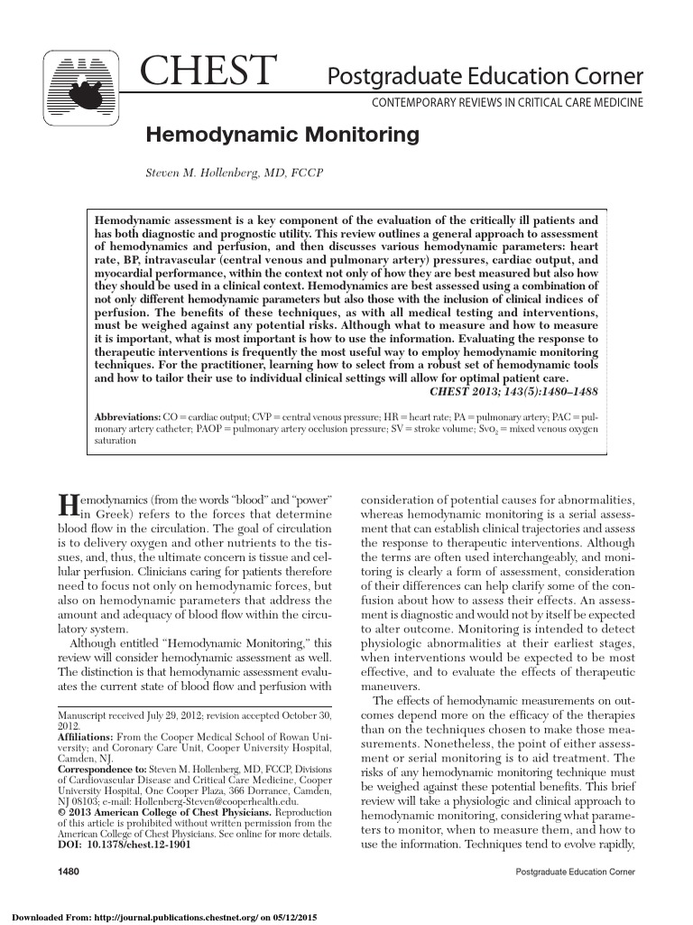 Hemodynamic Monitoring | PDF | Hemodynamics | Clinical Medicine