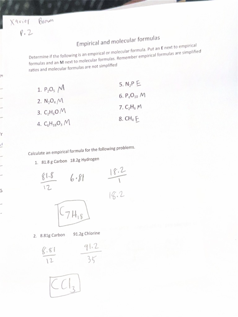 Empirical Formula Worksheets (Nov 1, 2022 at 3:03 PM) | PDF