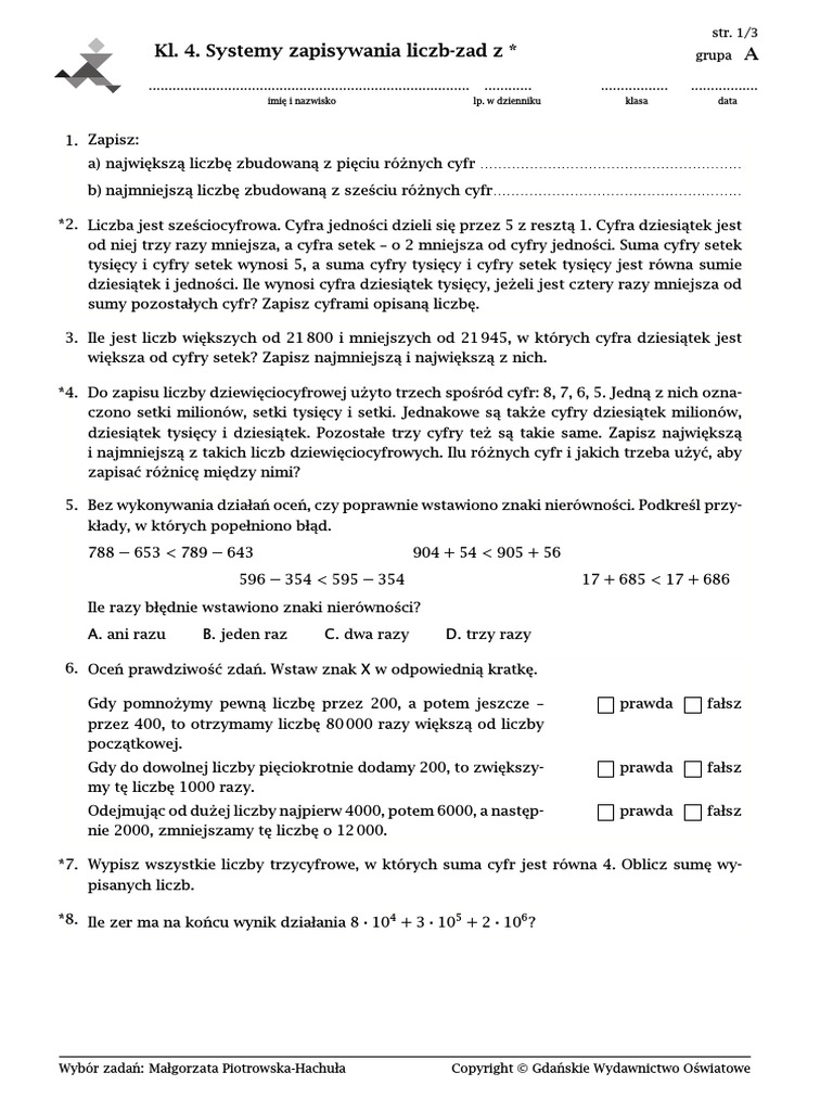 Kl.4 Systemy Zapisywania Liczb-Zad Trudne | PDF