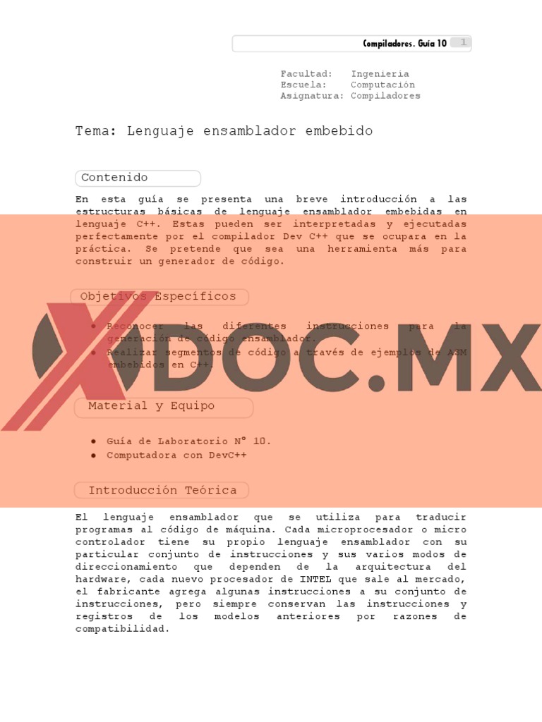 Lenguaje Ensamblador Embebido | PDF | Lenguaje ensamblador | Microprocesador