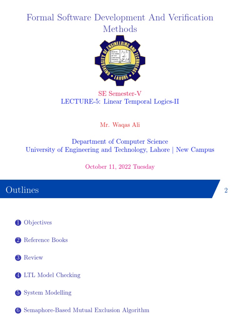 Lecture 5 SE Formal SMV Temporal Logic Sep 2022ksk | PDF | Formal Verification | Logic