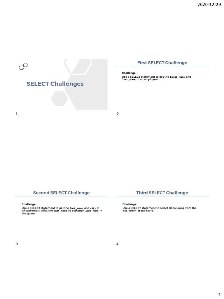 SELECT Challenges - Without Hints | PDF