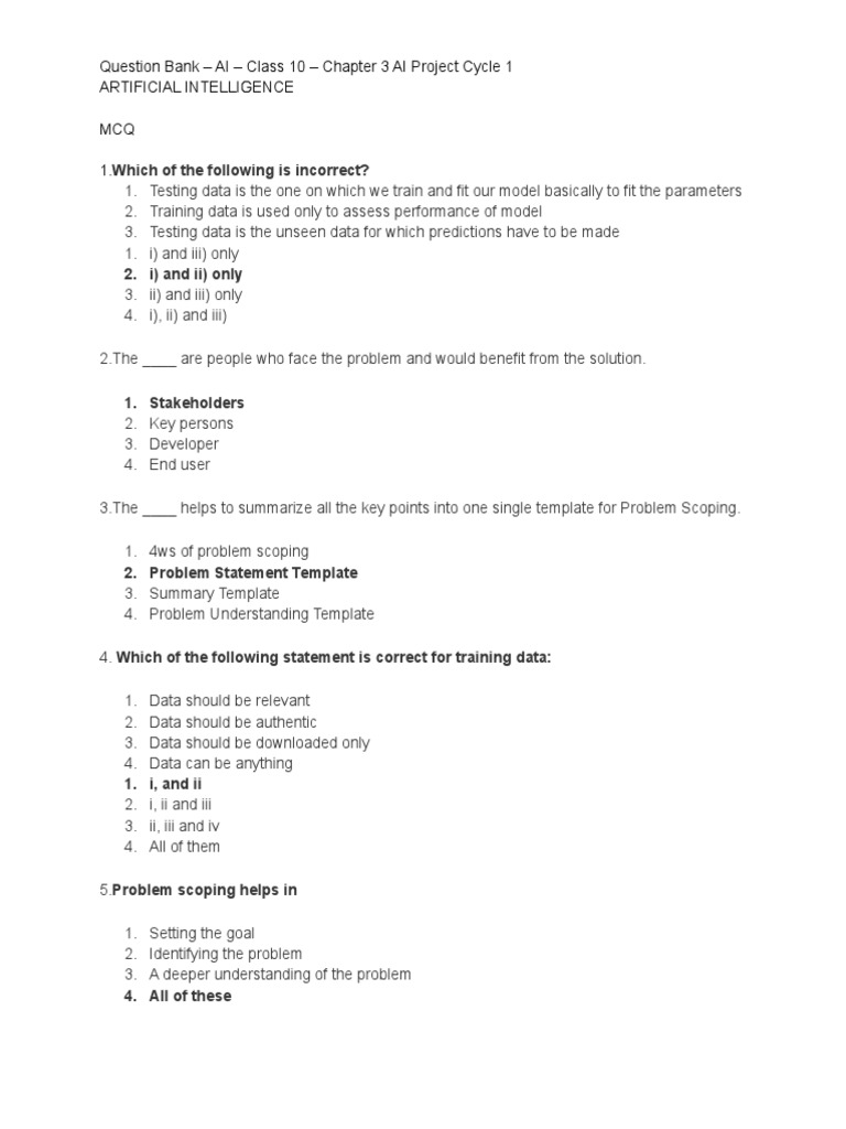 AI Project Cycle Question Bank | PDF | Artificial Neural Network ...