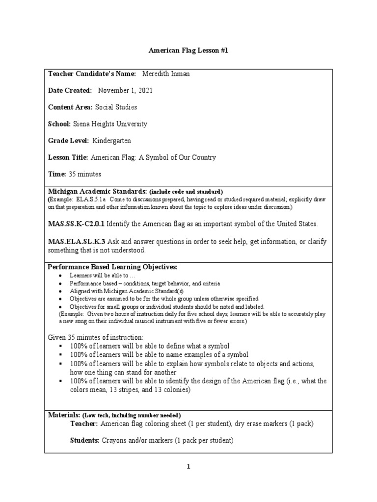 American Flag Lesson 1 | PDF