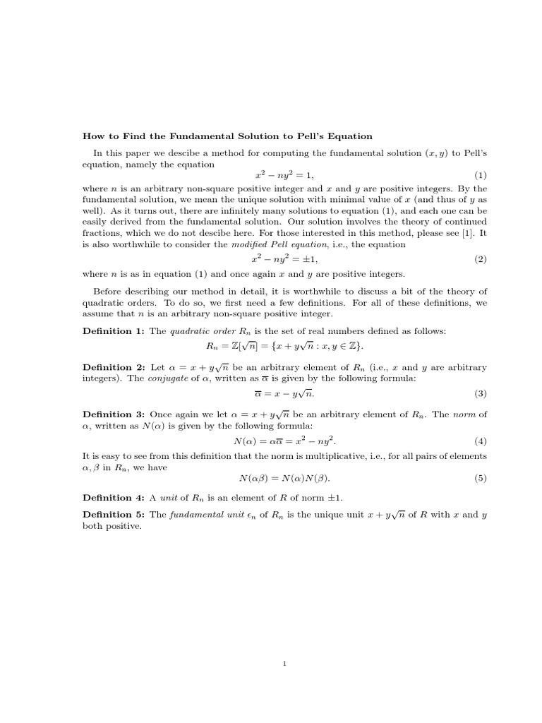 Pell S Equation | PDF | Square Root | Equations Pell S Equation | PDF | Square Root | Equations
