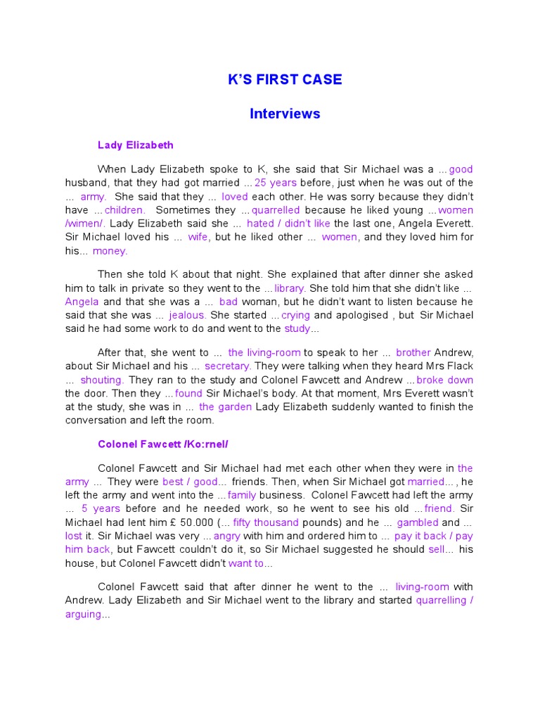 K'S FIRST CASE - All The Interviews | PDF | Mystery, Thriller & Crime Fiction