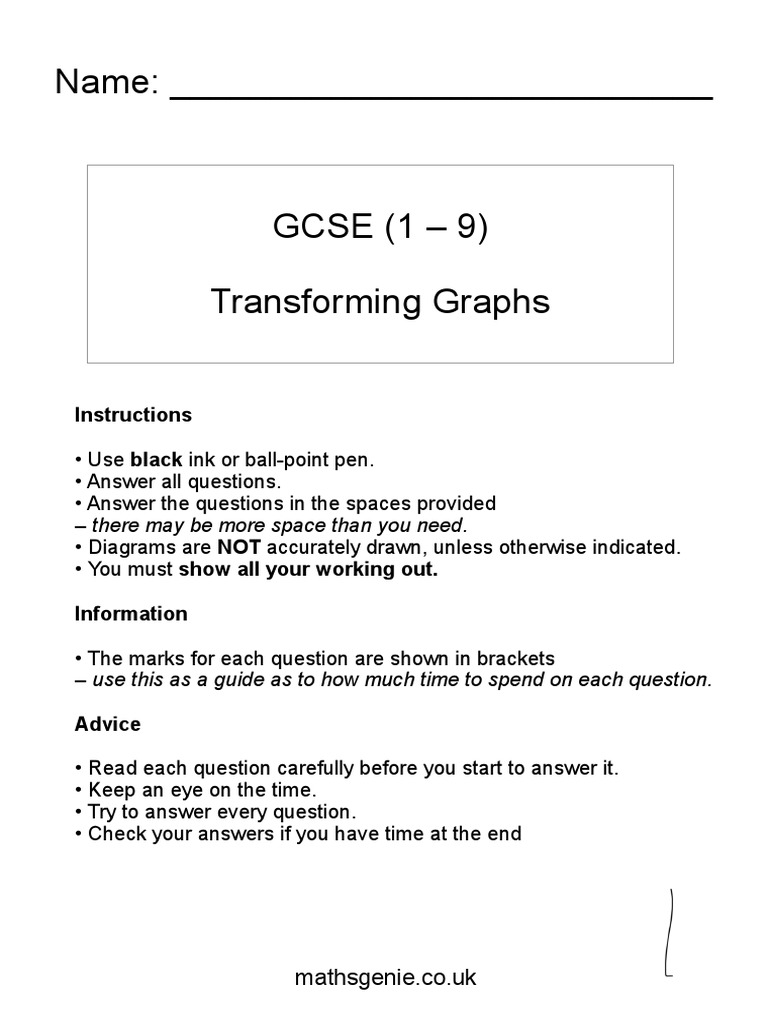 GCSE Transforming Graphs Practice Questions | PDF | Mathematics ...