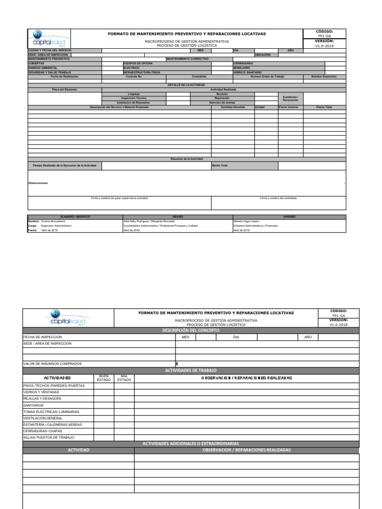 Formato de Mantenimiento Preventivo Y Reparaciones Locativas | PDF