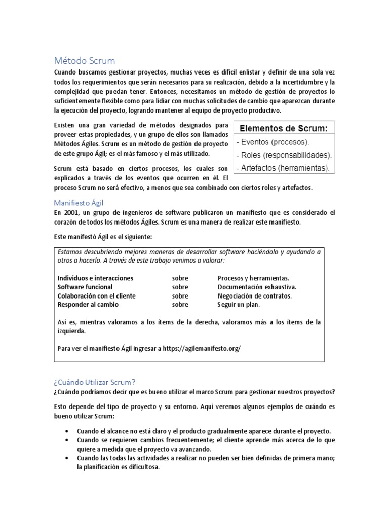 Método Scrum: Manifiesto Ágil | PDF | Scrum (desarrollo de software) | Software