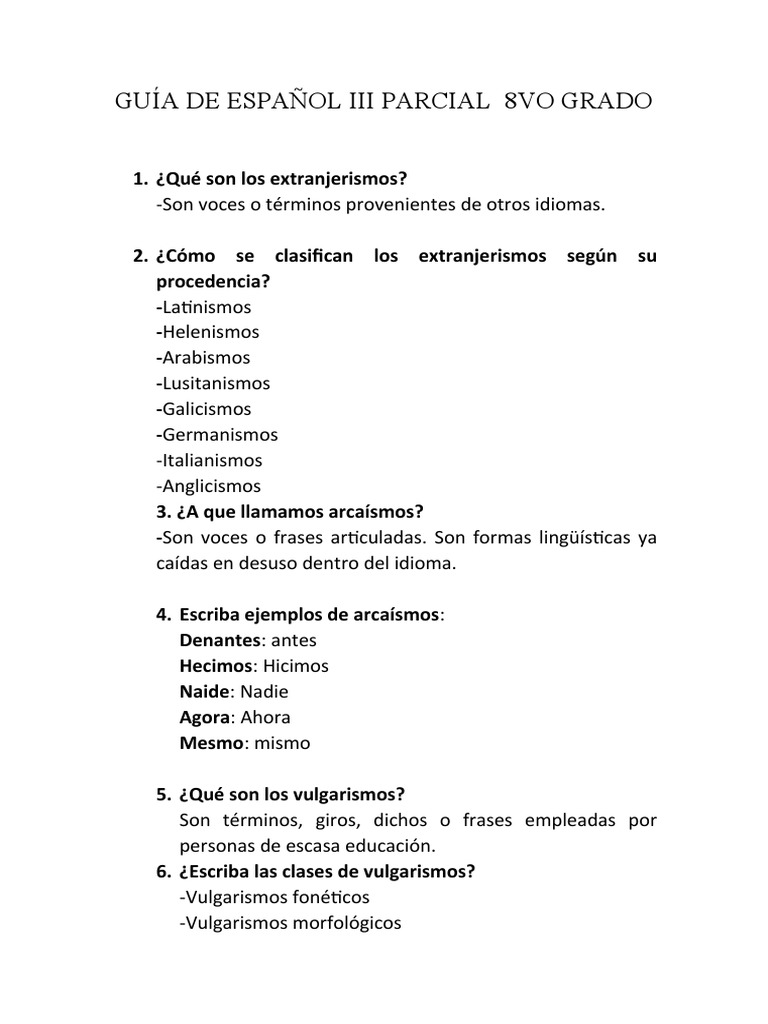 Guía de Español para 8vo Grado | PDF | Diccionario | Adjetivo