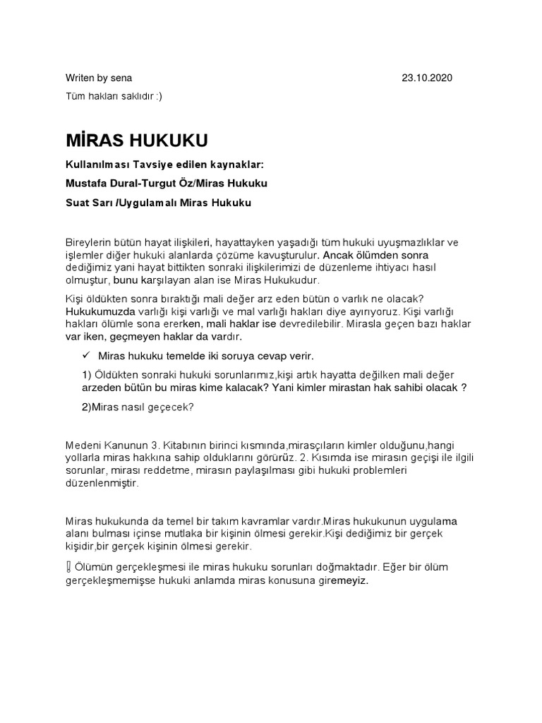 Miras Hukuku Ders Notu1 | PDF