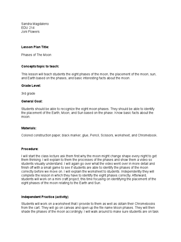 Moon Phase Lesson Plan | Download Free PDF | Moon | Lesson Plan