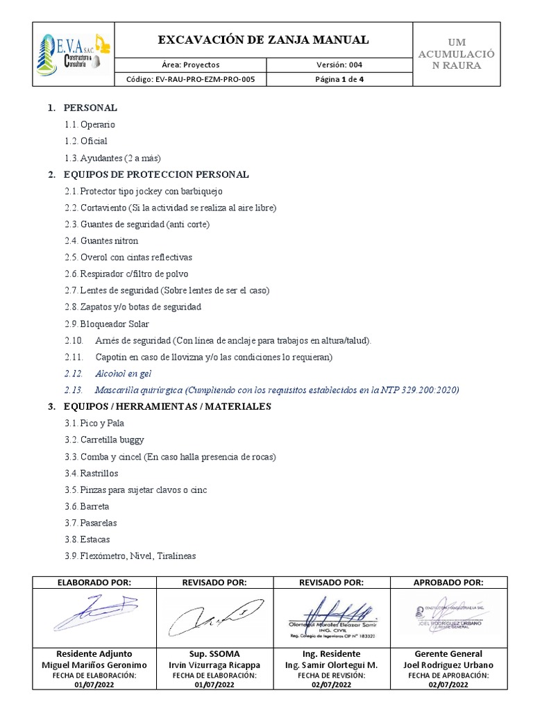 Excavacion de Zanja Manual | PDF