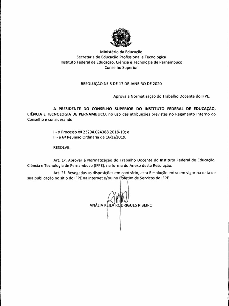 Resolucao 8 2020 Aprova A Normatizacao Do Trabalho Docente Do Ifpe ...