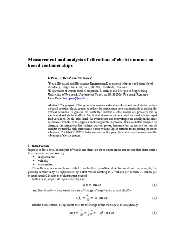 Measurement and Analysis of Vibrations of Electric Motors On Board ...
