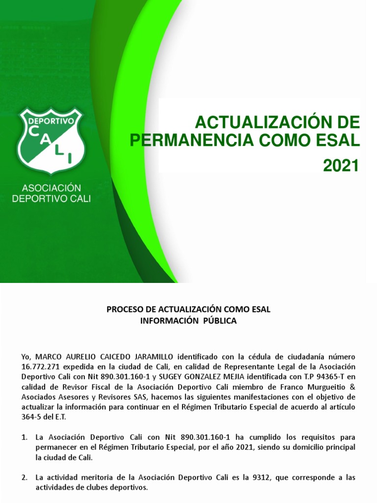 Presentacion Esal 2021 Deportivo Cali | PDF | Colombia | Unicef