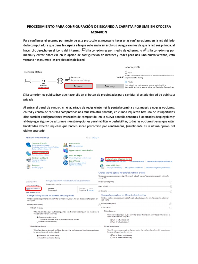 Manual de Configuracion Del Scanner Por SMB KYOCERA M2040DN | PDF ...