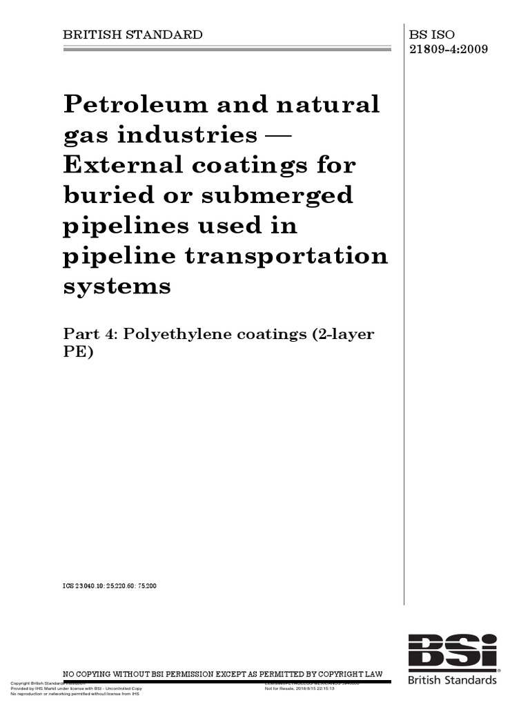 BS ISO 21809-4 Polyethylene Coatings - 2 Layer PE | PDF | Pipe (Fluid ...
