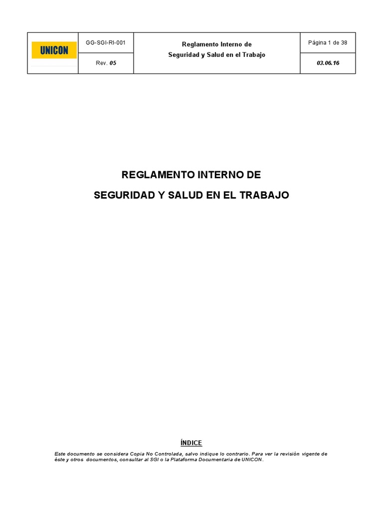 Reglamento Interno de Seguridad y Salud en El Trabajo | PDF | Seguridad y salud ocupacional ...