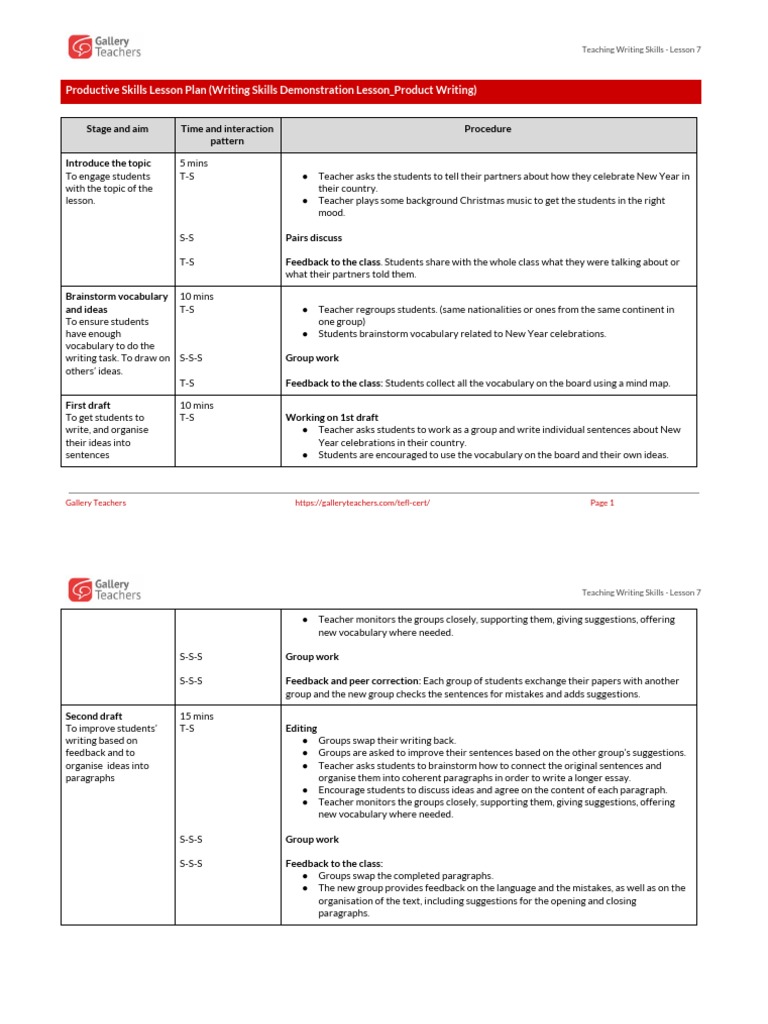 Sub Skills and Stages in Writing Lesson Plan | PDF | Teachers | Lesson Plan