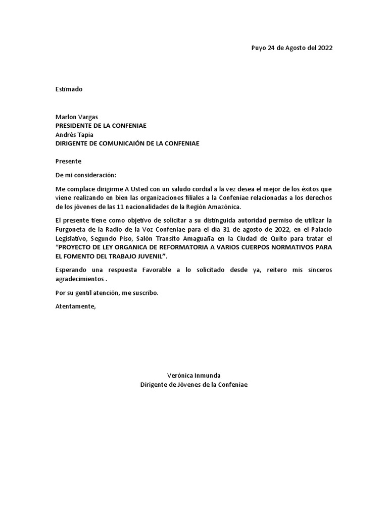 Oficio Solicitud Vehiculo | PDF