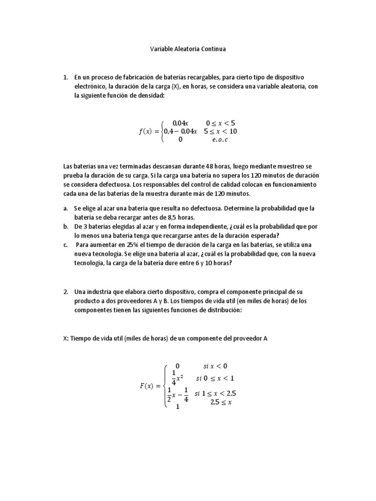 Ejercicio de Variable Aleatoria Continua | PDF | Probabilidad | Variable aleatoria