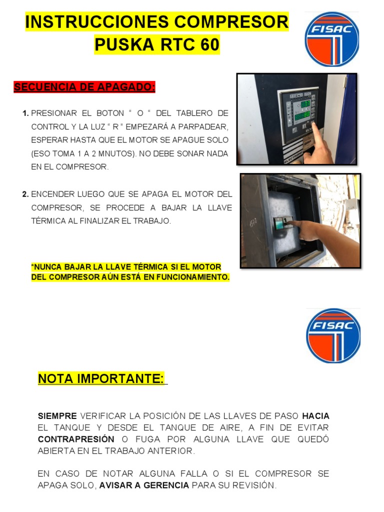 Instrucciones Compresor Puska RTC 60 - Apagado | PDF