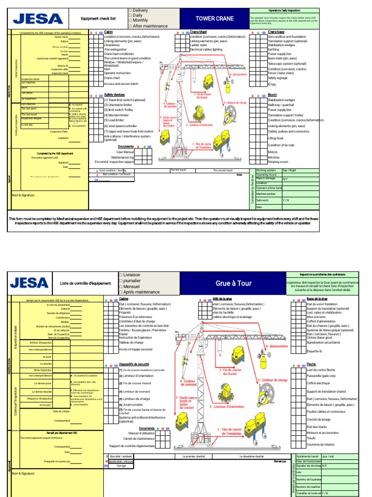 Check List Grue A Tour Tower Crane | Download Free PDF | Crane (Machine) | Manufactured Goods