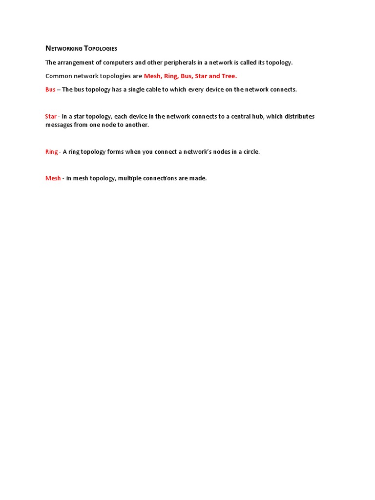 Networking Topologies Pdf Computers Technology Engineering