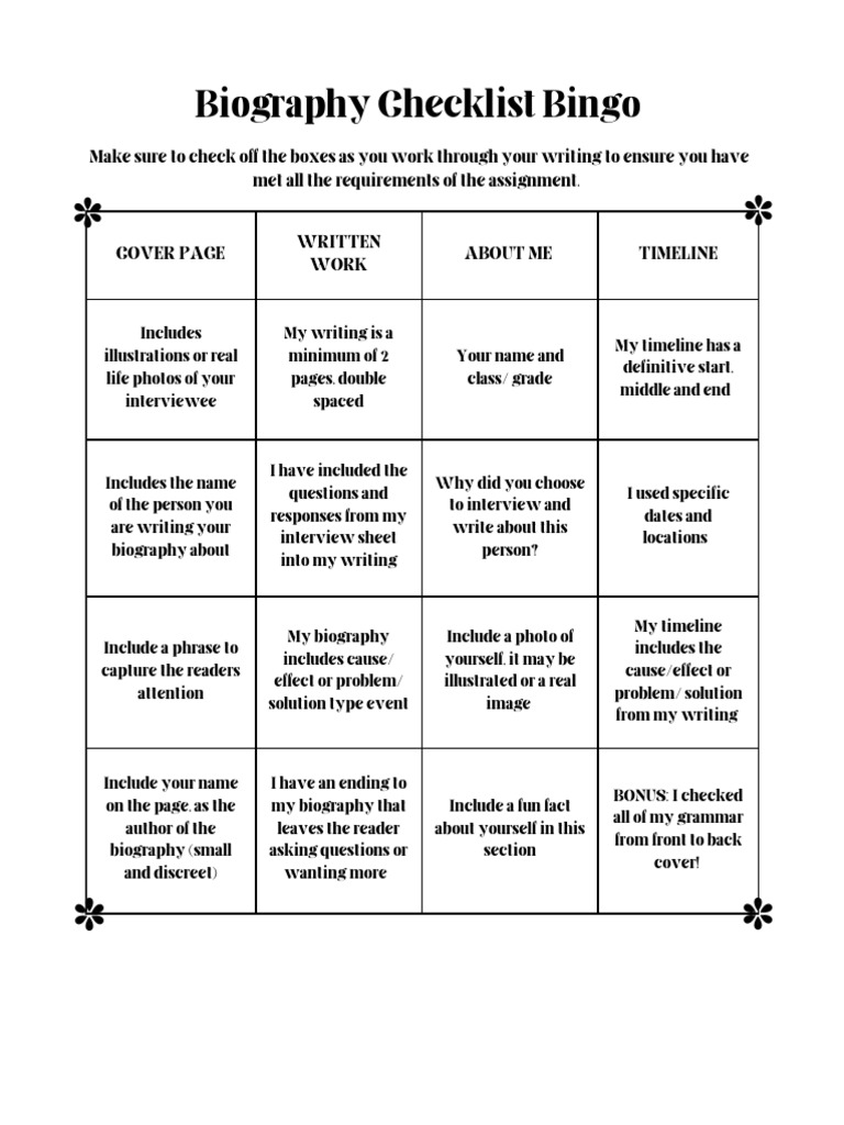 Biography Checklist-3 | PDF | Cognition | Learning