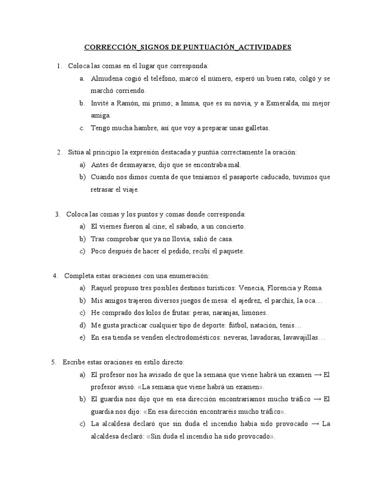 Corrección Signos de Puntuación Actividades | PDF