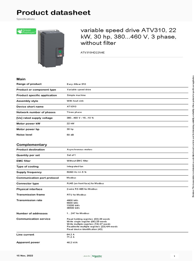 ATV310 Variable Speed Drive Datasheet | PDF | Electric Motor ...