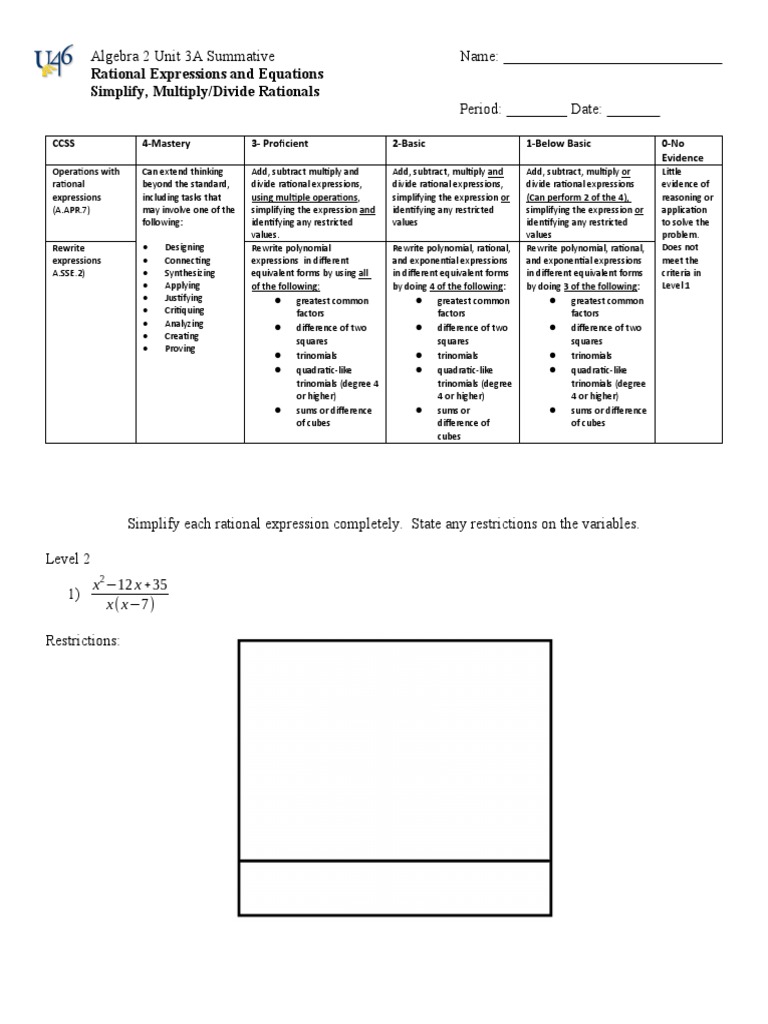 3A Summative - Simplifying-Rewrite by Multiplying, Dividing Rational ...