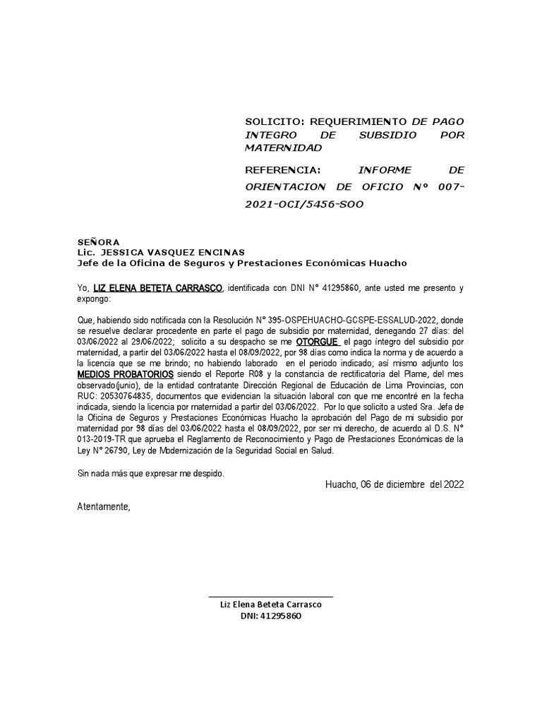 Solicito Pago Subsidio | PDF