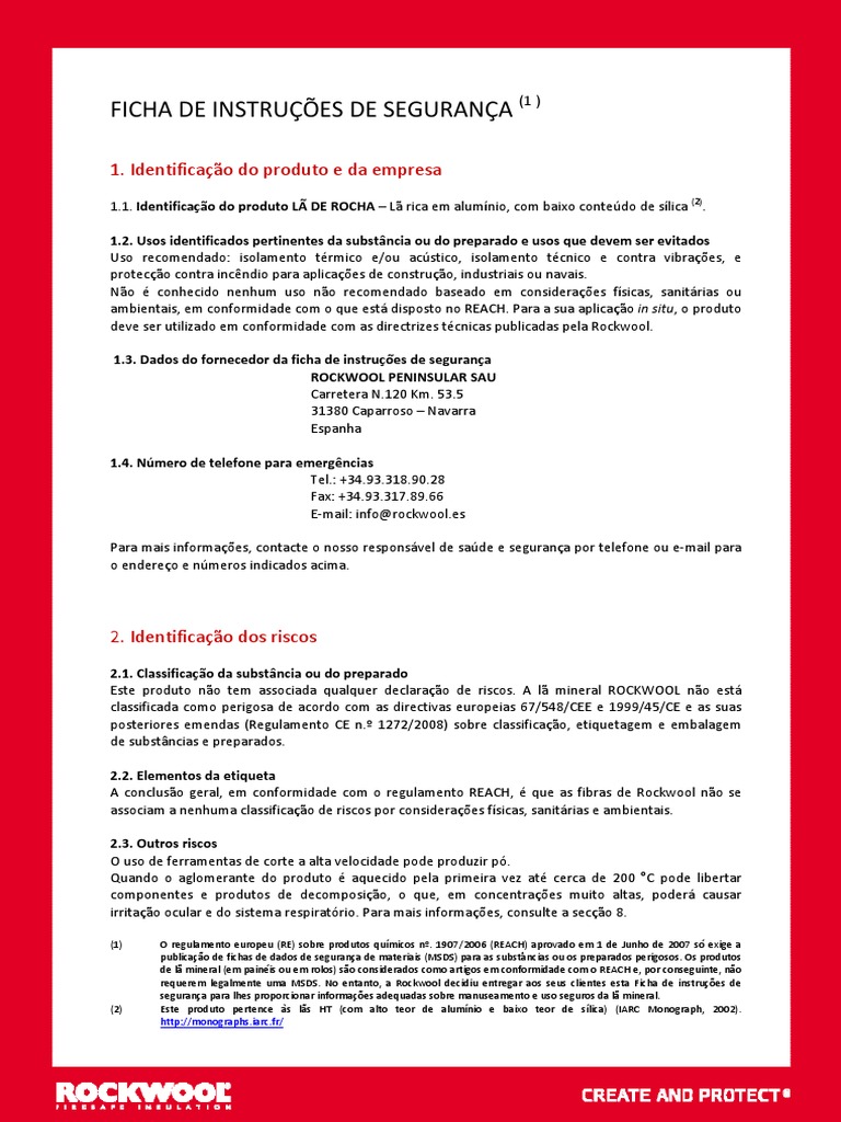 Ficha de Segurança - Lã de Rocha Rockwool | PDF | Isolamento térmico ...