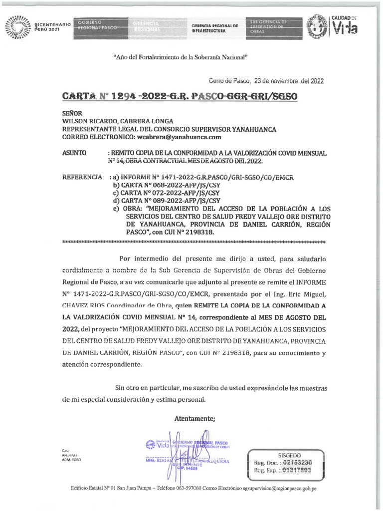 Carta #1294 - Mejoramiento Del Acceso de La Poblacion A Los Servicios ...