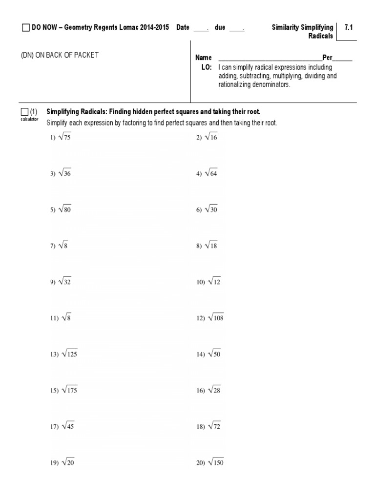 Simplifying Radicals | PDF | Multiplication | Numbers