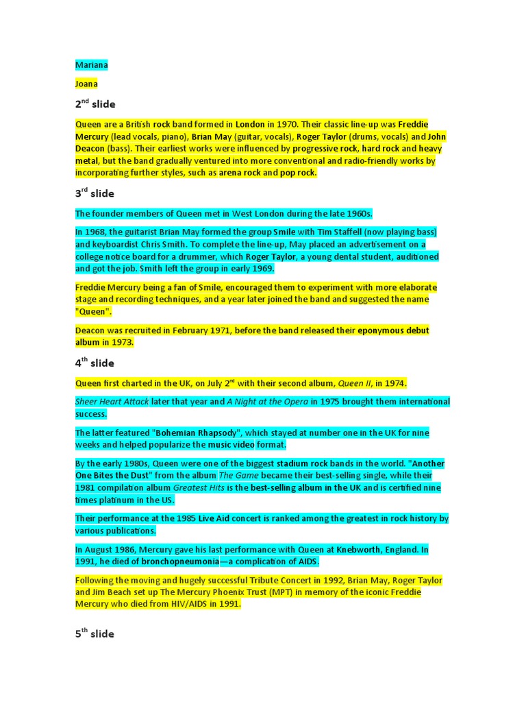 Queen Pdf Rock Music Music Industry