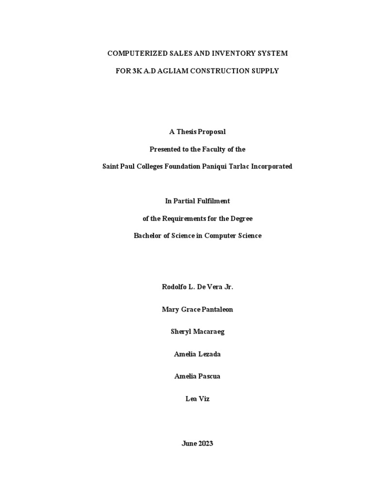 Computerized Sales and Inventory System For 3K A.D Agliam Construction ...