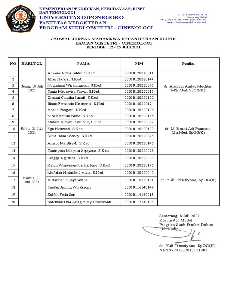 Universitas Diponegoro: Fakultas Kedokteran Program Studi Obstetri ...