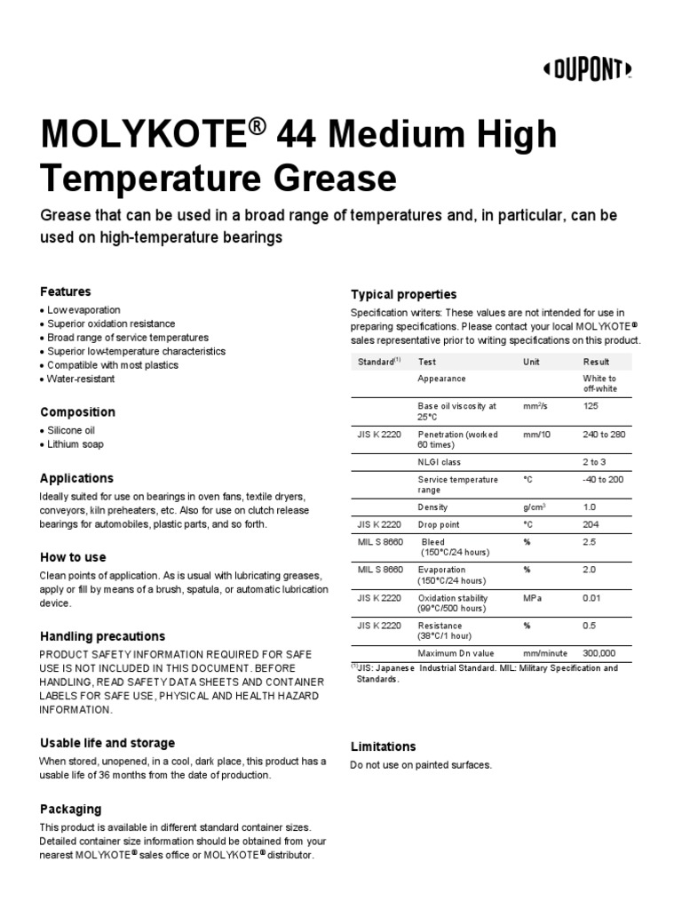 MOLYKOTE 44 - Medium | PDF | Materials MOLYKOTE 44 - Medium | PDF | Materials