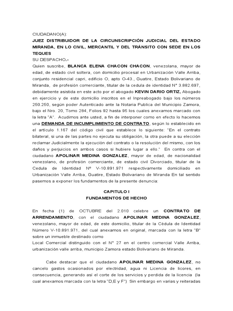 Demanda Por Incumplimiento de Contrato | PDF