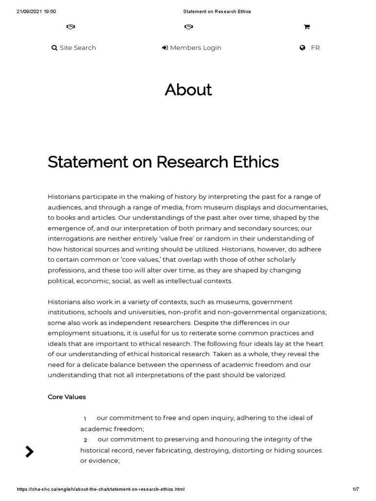 Statement On Research Ethics | PDF | Historian | Archive