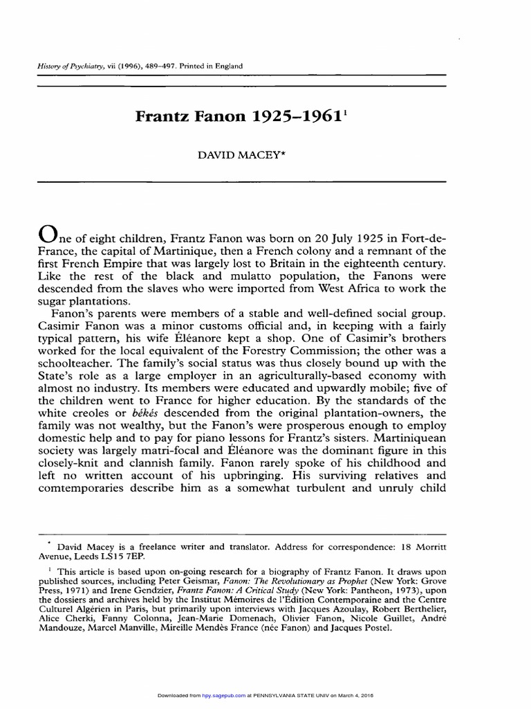 Frantz Fanon's Early Life and Influences | PDF | Frantz Fanon