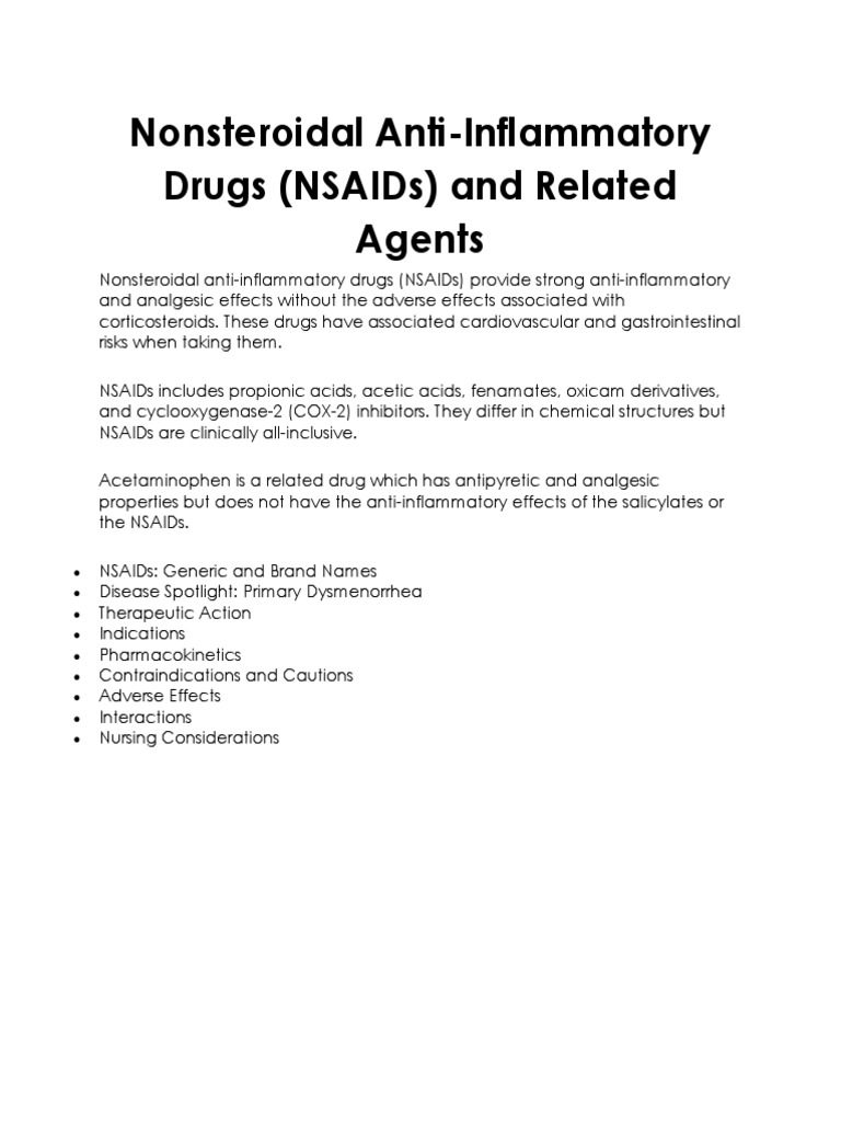 NSAIDs and Related Agents: An Overview of Indications, Mechanisms of ...